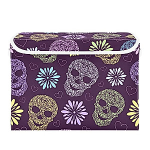 innewgogo Skulls Storage Bins with Lids for Organizing Cube Cubby with Handles Oxford Cloth Storage Cube Box for Toys