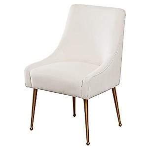 KINWELL Upholstered Dining Chairs, Modern Accent Side Chair with Pleated Back and Pull Handle, Velvet Armchair Desk Chair with Gold Metal Legs for Living Room, Home Office,Vanity(Beige)