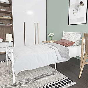 Weehom Metal Twin Bed Platform Frame Heavy Duty Steel Slat Under Bed Storage,White