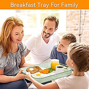 ArderLive Serving Tray Plastic for Serving Food, Great for Dinner Tray, Tea Tray, Bar Tray, Breakfast Tray - for Party Bed Resuable Tray Set of 2 12.4" x 7" & 14" x 9.8", Green