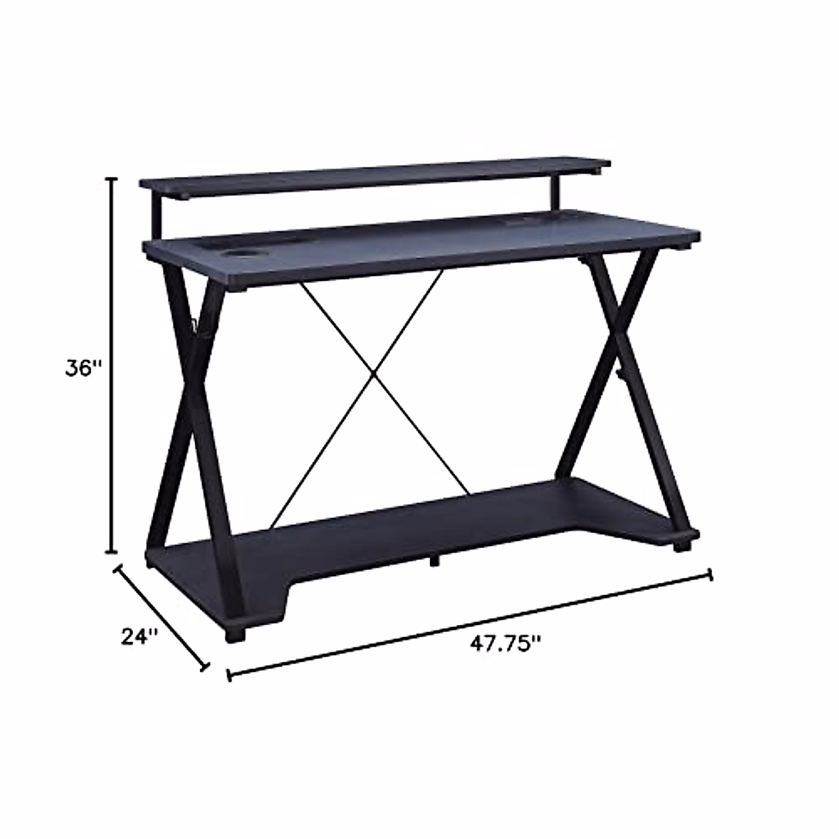 OSP Home Furnishings Checkpoint Ghost Battlestation Gaming Desk with RGB LED Lights, Black