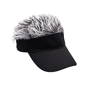 SEWACC Sun Visor Hat with Wig Hair Hats Spiked Golf Visors Adjustable Sun Visor Hat Wig Peaked Baseball Golf Cap for Women Men (Black, Size S)