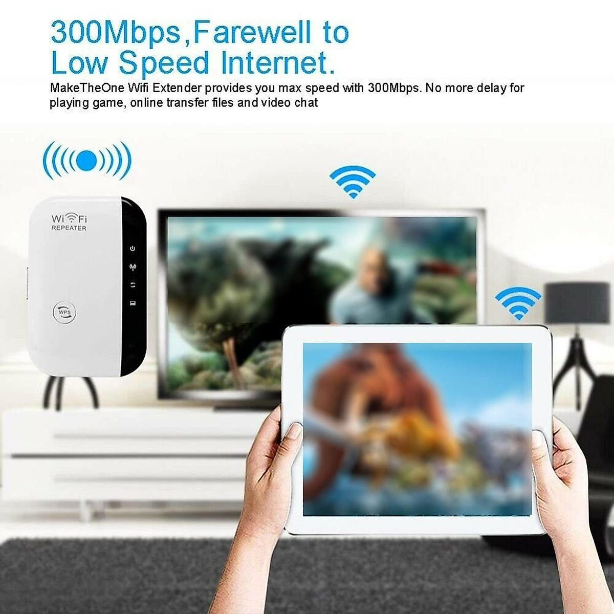 300Mbps WiFi Extender Signal Booster, Wireless Dual-Band Network Repeater, with Ethernet Port, 1-Tap Setup Access Point,Covers Up to 2640 Square Feet, WiFi Range Extender