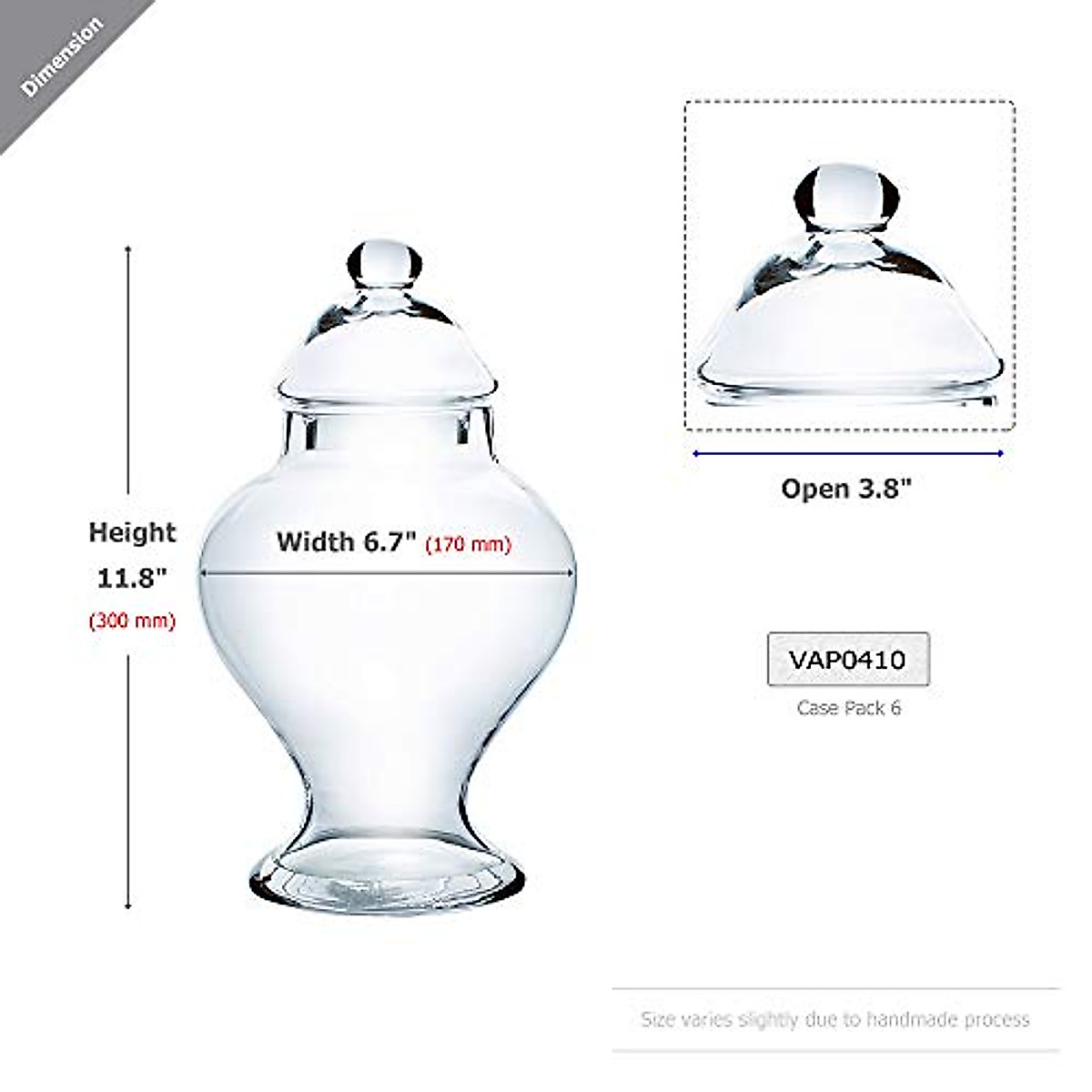 WGV Apothecary Jar, Width 6.7", Height 12", Clear Urn Round Glass Storage Container Fruit Food Cake Candy Liquid Jar with Lid for Wedding Party Ceremony Banquet Event Office Home Decor 1 Piece