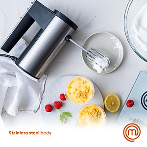 MasterChef Hand Mixer Electric, Handheld Egg Beater with Whisk Attachments and Dough Hooks, Stainless Steel Cake Accessories for Baking, Whipping Machine with Dishwasher Safe Parts, 6 Speed Settings