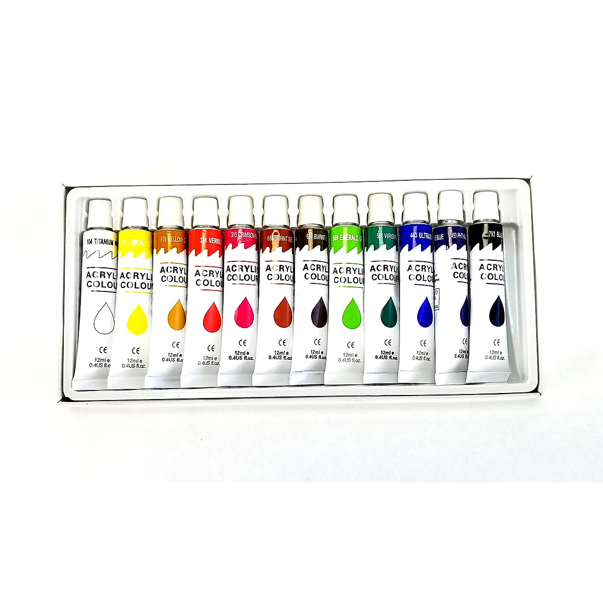 12 Color Acrylic Paint Set 12 ml Tubes Artist Draw Painting Rainbow Pigment