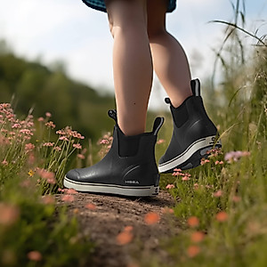 HISEA Women's Ankle Rain Boots, Rubber Fishing Deck Boots, Garden Boots for Women Waterproof, Black Size 8