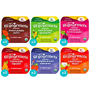 lil’gourmets Organic & Fresh Veggie-Rich Baby Food, Clean Label Project Purity Award Winner, For 6+ Months, 3.5oz Cups (Variety Pack of 18))
