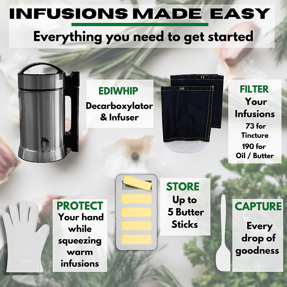 Decarboxylator and Infuser Machine, 2 in 1, Magic Butter Maker, Herb Machine, Magical Herb Oil Infuser, Herb Extractor, Butter Churner Electric, Tincture Machine - EdiWhip Butter Mold & Filters