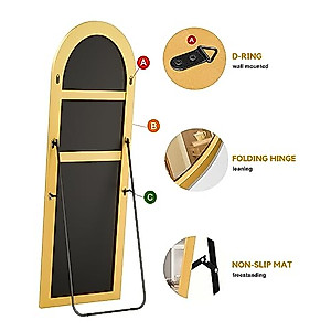 ZMYCZ Full Length Mirror, 65"x22" Floor Mirror with Stand Hanging or Leaning, Arched Freestanding Mirror, Large Wall Mounted Mirror with Thin Wood Frame, Dressing Body Mirror for Bedroom (Gold)