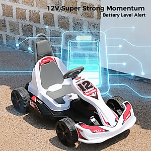 ELEMARA Electric Go Kart for Kids, 12V 2WD Battery Powered Ride On Cars with Parent Remote Control for Boys Girls,Toy Gift Vehicle with 2 Speed,Safety Belt,Music,UP to 70lbs, White