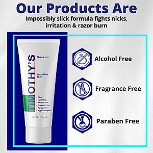 Timothy's Unscented Shave Gel, Two 3 ounce tubes, Alcohol Free, Paraben Free, Fragrance Free, SLS Free, Clear and Transparent, Slick and moisturizing