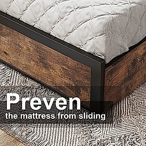 LIKIMIO Queen Bed Frame with Storage Drawer, 2-Tier Storage Headboard with Charging Station, No Box Spring Needed, Easy Assembly, Vintage Brown