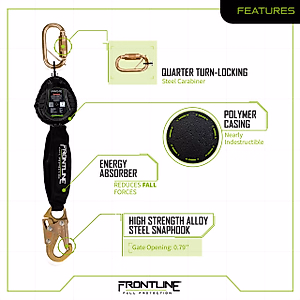 Frontline RPW061S 6' Web SRL with Steel Snap Hook | Pocket-Sized Design | Lightweight & Durable | High-Strength Webbing | Quick-Action Braking | 310 lbs Capacity | ANSI & OSHA Compliant