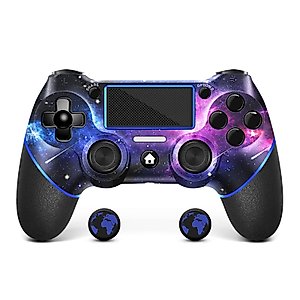 Open Red Custom Deisgn, Replacement for PS4 Controller, Starry Sky Wireless PS4 Controller Joystick for PS4, Slim, Pro and Windows PC, Bonus Two Thumb Grips