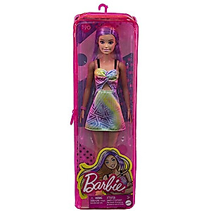 Barbie Fashionistas Doll #190 with Purple-Streaked Blonde Hair, Romper Dress, Yellow Wedge Sneakers & Bracelet Accessory