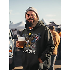 Lucky Ride US ARMY HOODIE Since 1775 Eagle with American Flag Wings Sweatshirt, Black, XL