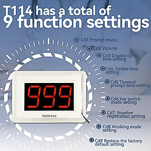 Retekess T114 Caregiver Pager,Wireless Calling System,15 Level Volume,10 Waterproof Alert Call Buttons for Clinic,Hospital,Nurses Station