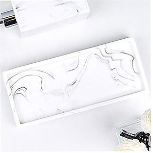 Vanity Tray Marble Effect Resin Bathroom Storage Organizer for Soaps Jewellery White