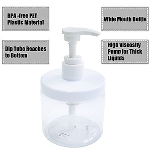 Cosywell Pump Bottle Dispenser Plastic Refillable Bottles Wide Mouth Jar Style Empty Bathroom Shower Containers for Lotion Shampoo Conditioner (Clear, 2X 500ml)