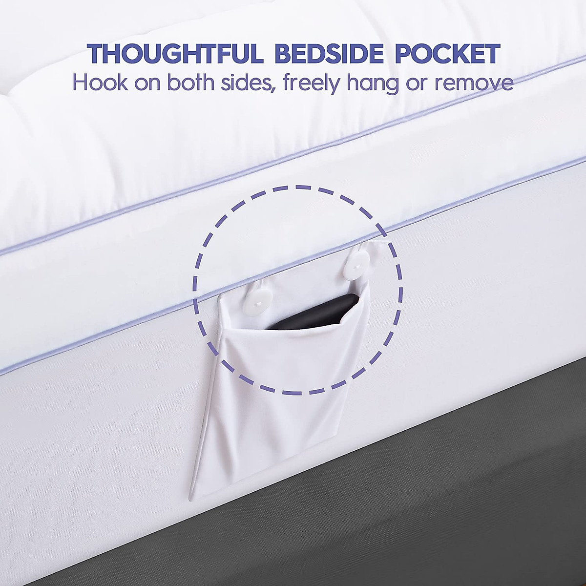 ABENE 3 Inch Dual Layer Memory Foam Mattress Topper Twin XL, 2 Inch Memory Foam Plus 1 Inch Down Alternative Pillowtop Mattress Pad, with Bedside Pocket, College Dorm Essential (Twin XL, White)