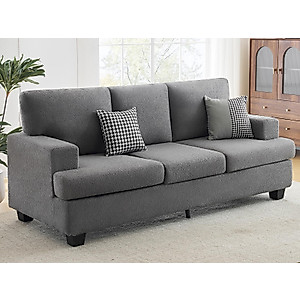 SENYUN 3-Seater Sofa Couch，Comfy Couch with Upholstered Cushions & Square Armrest,Modern Sofa with Deep Seats, Bouclé Home Sofa Couches for Living Room,Apartment,Bedroom,Office(Grey)