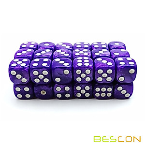 Bescon 12mm 6 Sided Dice 36 in Brick Box, 12mm Six Sided Die (36) Block of Dice, Marble Purple