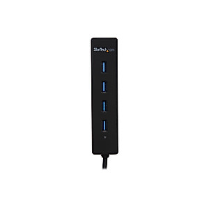 StarTech.com 4-Port USB 3.0 Hub with Built-in Cable - SuperSpeed Laptop USB Hub - Portable USB Splitter - Mini USB Hub (ST4300PBU3), Black