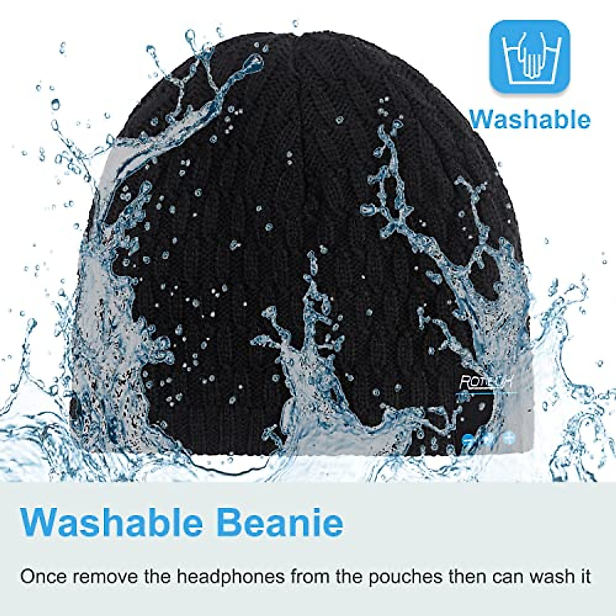 Rotibox Bluetooth Beanie Hat, Winter Outdoor Sport Premium Knit Cap with Wireless Stereo Headphone Headset Earphone Speaker Mic Hands Free Compatible with iPhone Samsung Android Cell Phones - Black