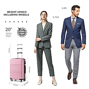 Kono 20'' Carry on Luggage Lightweight with Spinner Wheel TSA Lock Hardside Luggage Airline Approved Carry on Suitcase Pink