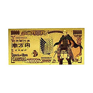 YJacuing Anime Attack on Titan Gold Coated Banknote, Limited Edition Collectible Bill Bookmark (6 PCS Collection)