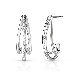 Natalia Drake Split J Diamond Accent Hoop Earrings for Women in Rhodium Plated 925 Sterling Silver