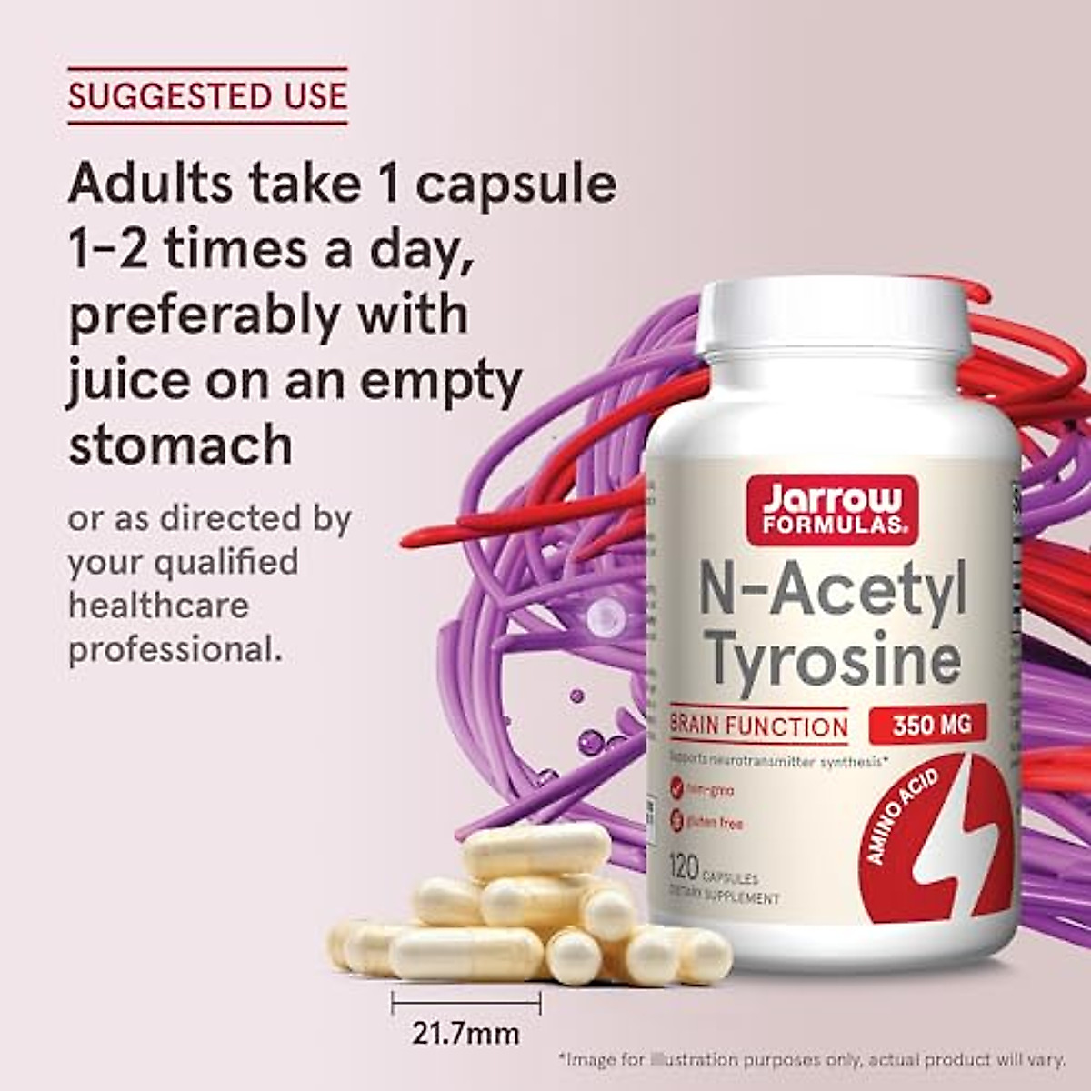 Jarrow Formulas N-Acetyl Tyrosine 350 mg, Brain Support Supplement, Dietary Supplement, Contains Vitamin B6 for Amino Acid Metabolism, 120 Capsules, 120 Day Supply