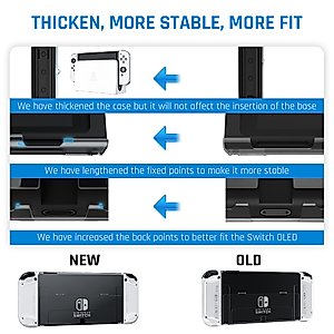 FANPL Improved Version Transparent Case for Nintendo Switch OLED Model 2021, Protective Case Cover Compatible with Switch OLED, Clear Crystal Flip Shell with 1 Screen Protector 8 Thumb Grip Caps