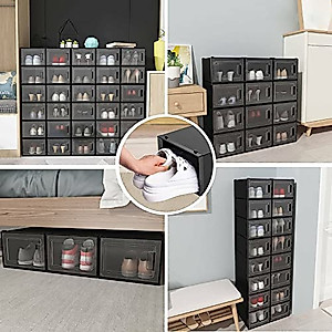 OTHZON 12 Pack Shoe Storage Box, Clear Plastic Stackable Shoe Organizer for Closet, Space Saving Foldable Shoe Sneaker Containers Bins Holders (Black) Great for Saving Closet Space GPJCFCDUS