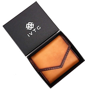 IVTG Genuine Leather Trifold Wallets for Women Vintage Handmade Small Purse Money Clip Card Case (Brown)