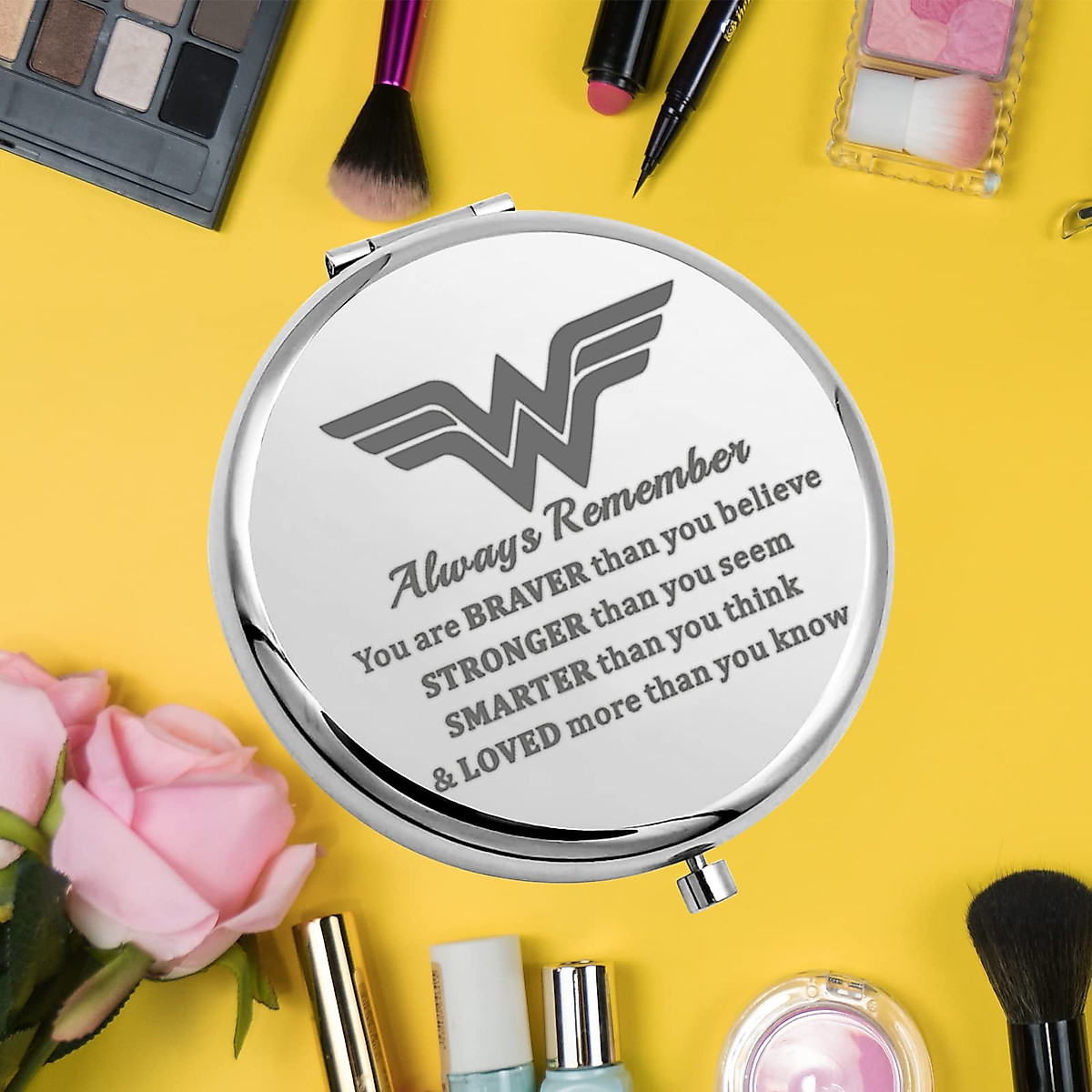 KEYCHIN Heroine Pocket Mirror Diana Fans Gift You are Braver Stronger Smarter Than You Think Heroine Compact Mirror (Heroine Mirror)