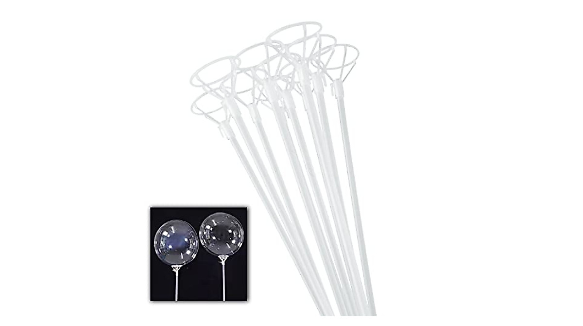 27.5" Clear Plastic Balloon Sticks (10 Pcs) for LED/Bobo