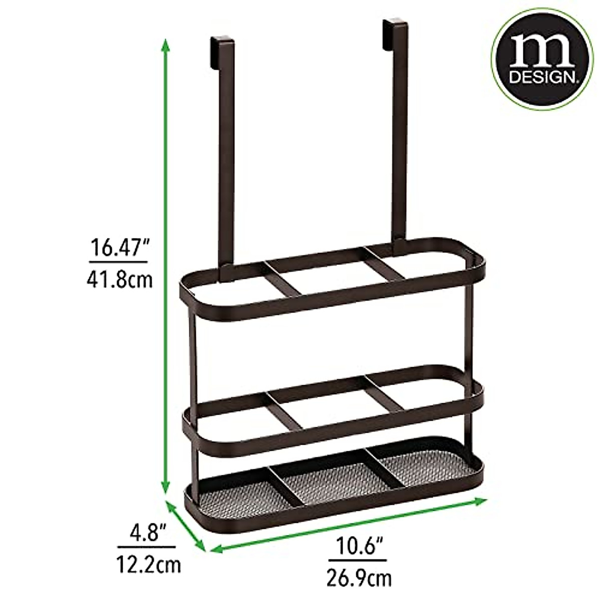 mDesign Steel Bathroom Over Cabinet Door Hair Tool Storage Organizer Accessory Basket Tray, Hang Holder for Hair Dryer, Straightener, Curling Iron, Styling Products, Carson Collection, Bronze