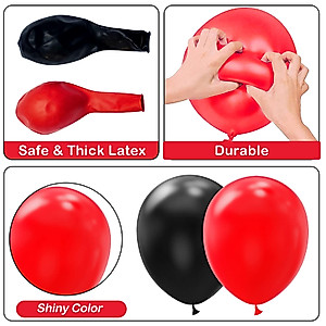 YAOWKY Red and Black Balloons Garland Arch Kit,115pcs Latex Black and Red Party Balloons Arch for Graduation, Baby Shower, Birthday, Wedding, BBQ Casino, Prom Party, New Years Eve Party Decorations