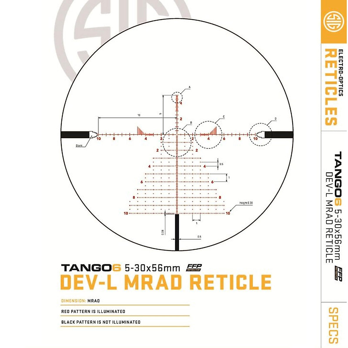 SIG SAUER TANGO6 5-30X56mm Tactical Hunting Shooting Durable Waterproof Fogproof 34mm Tube First Focal Plane Illuminated Reticle Riflescope, DEV-L MRAD Reticle