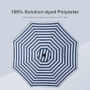 Tempera 9ft Patio Market Outdoor Table Umbrella with Push Button Tilt and Crank,Large Sun Umbrella with Sturdy Pole&Fade resistant canopy,Easy to set, Blue White Stripe