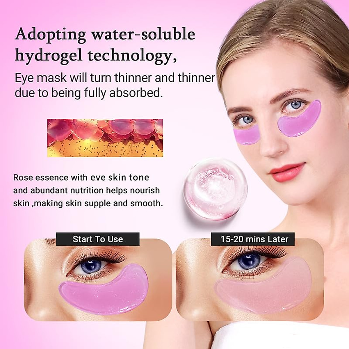 PEAUAMIE Under Eye Patchs Rose Eye Mask for Dark Circles and Puffiness Wrinkle Eye Bags 30 Pairs