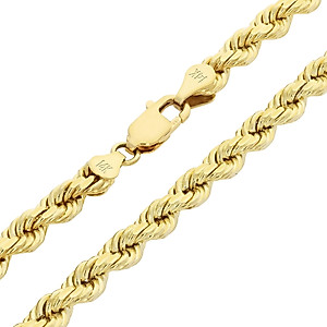 Nuragold 14k Yellow Gold 5mm Rope Chain Diamond Cut Bracelet, Mens Womens Jewelry 7" 7.5" 8" 8.5" 9"