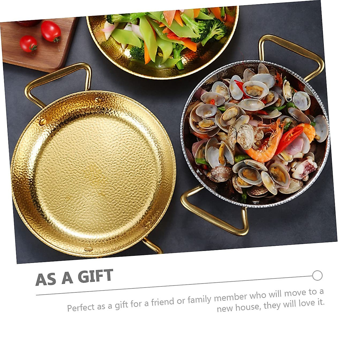 HANABASS 4pcs Dinner Nonstick Tray Pan for Use Hotpot Snack Chicken Steel Nabe Handle Cookware Serving Pot Induction Foods Golden Kitchen Home Paella Plate Restaurant Skillet Handles