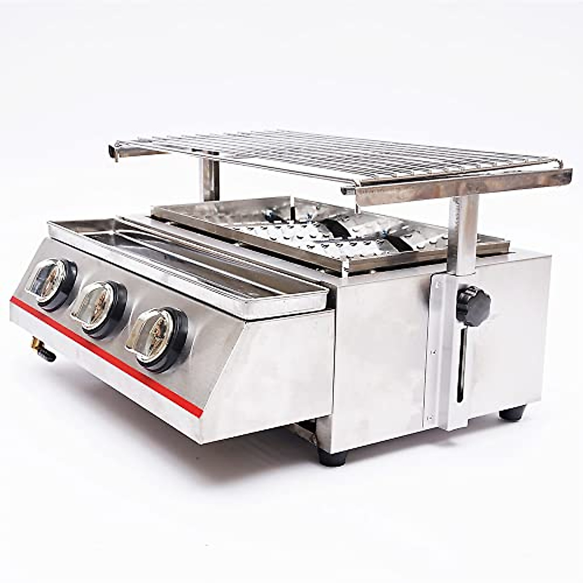 3 Burner Gas Tabletop Griddle, Commercial Gas BBQ Grill 2800Pa Stainless Steel Gas Grill for Outdoor Camping Party Tailgating (3-Burner)