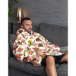SpongeBob SquarePants Oversized Blanket Hoodie Adults Mens Sherpa Fleece One Size Cream
