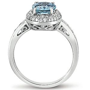 KOKAV 925 Sterling Silver Genuine Aquamarine 1 Ct Oval Diamond Ring, Size 7