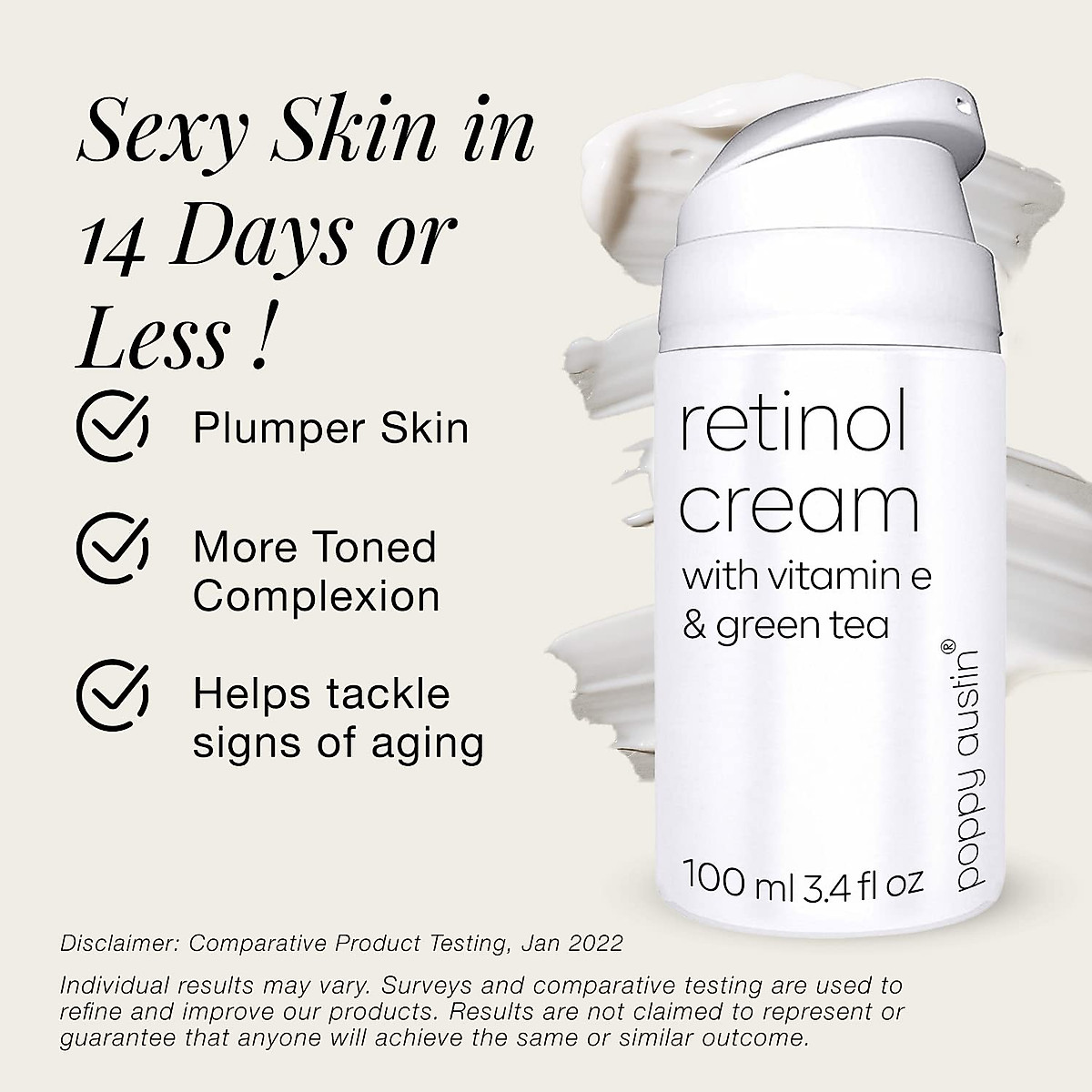 poppy austin Retinol Cream for Face 3.4OZ, High-Strength Retinol Night Cream - Cruelty Free Wrinkle Cream For Face - Anti Aging Eye Cream Retinol For Face & Body
