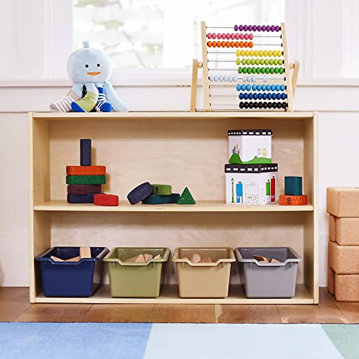 ECR4Kids Streamline 2-Shelf Storage Cabinet, 24in, Kid's Bookshelf, Natural